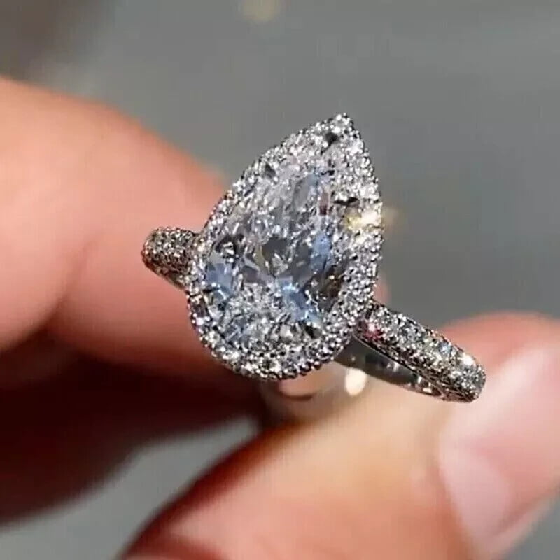 3.00 Ct Pear Cut Lab-Created Diamond Halo Engagement Ring 14K White Gold Plated - Walmart.com