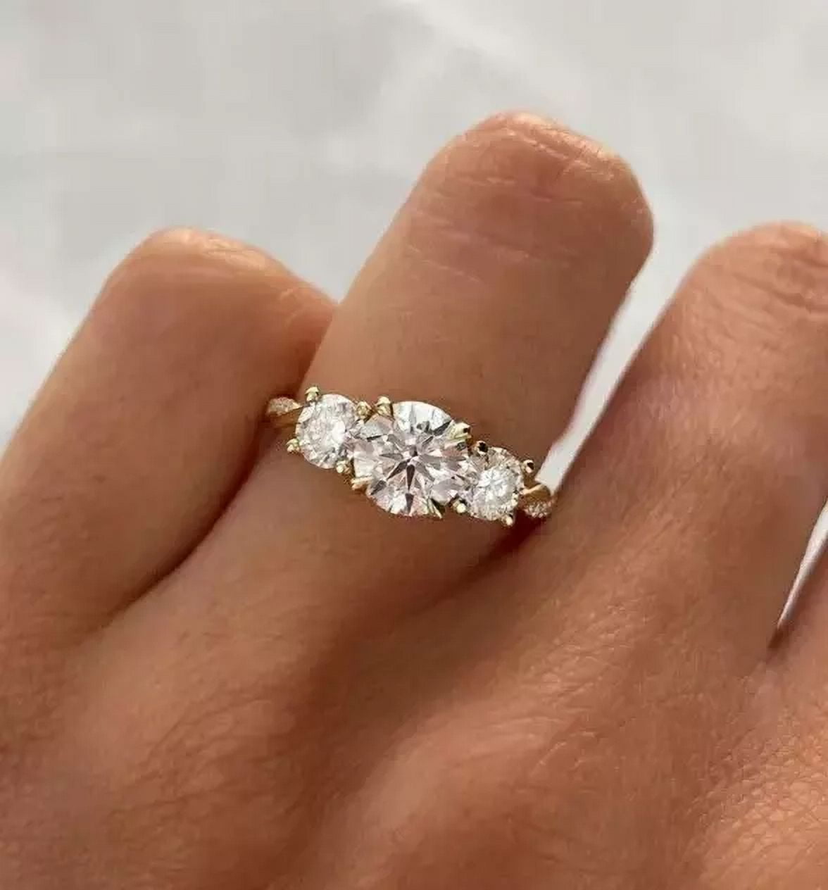 3.00 Ct Round-Cut VS1 Moissanite Three Stone Wedding Ring sterling ...