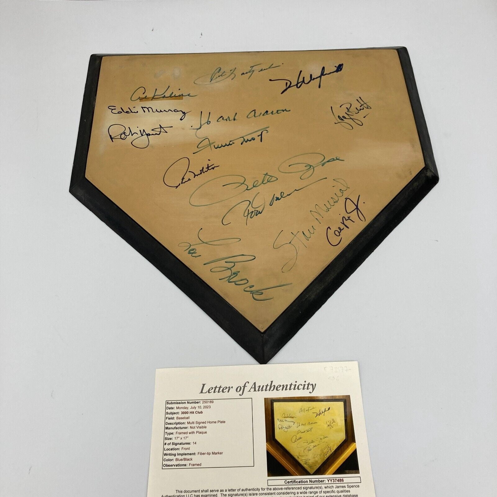 3,000 Hit Club Signed Home Plate 14 Sigs Willie Mays Hank Aaron Stan ...