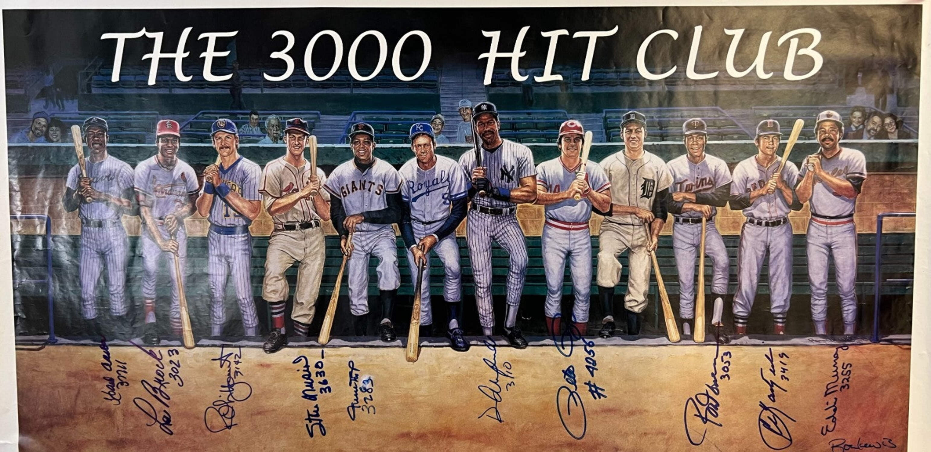 3,000 Hit Club Signed Large Lithograph Photo 11 Sigs Willie Mays Hank ...