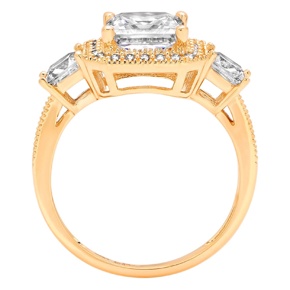 3.005 ct Princess Cut Moissanite Three-Stone Engagement Ring for Women in 14K Yellow Gold ...