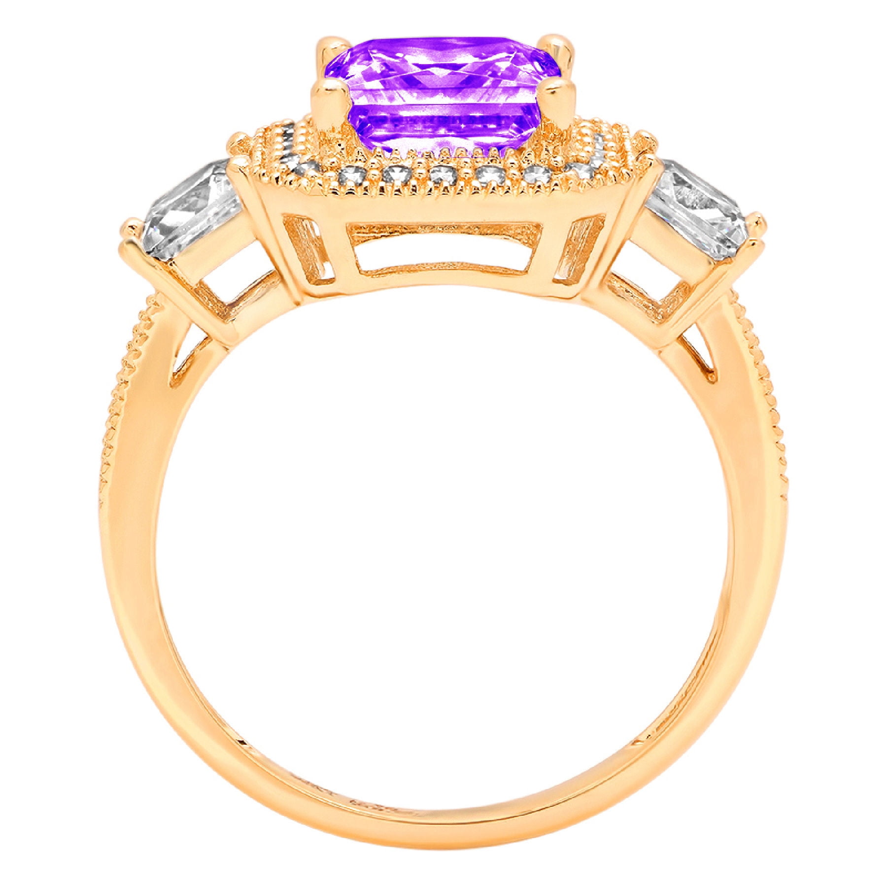 3.005 ct Princess Cut Natural Amethyst Three-Stone Engagement Ring for ...