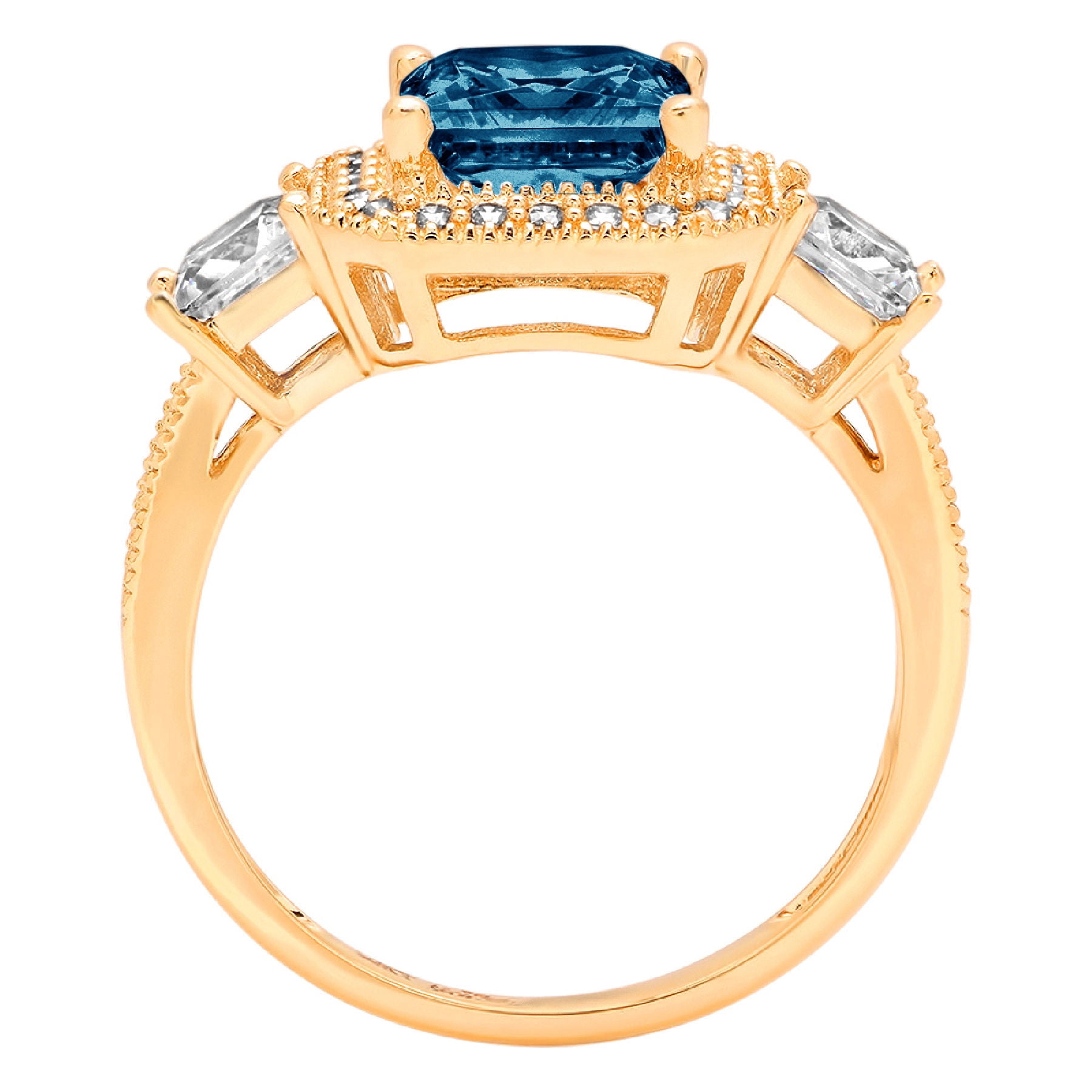3.005 ct Princess Cut Natural London Blue Topaz Three-Stone Engagement ...