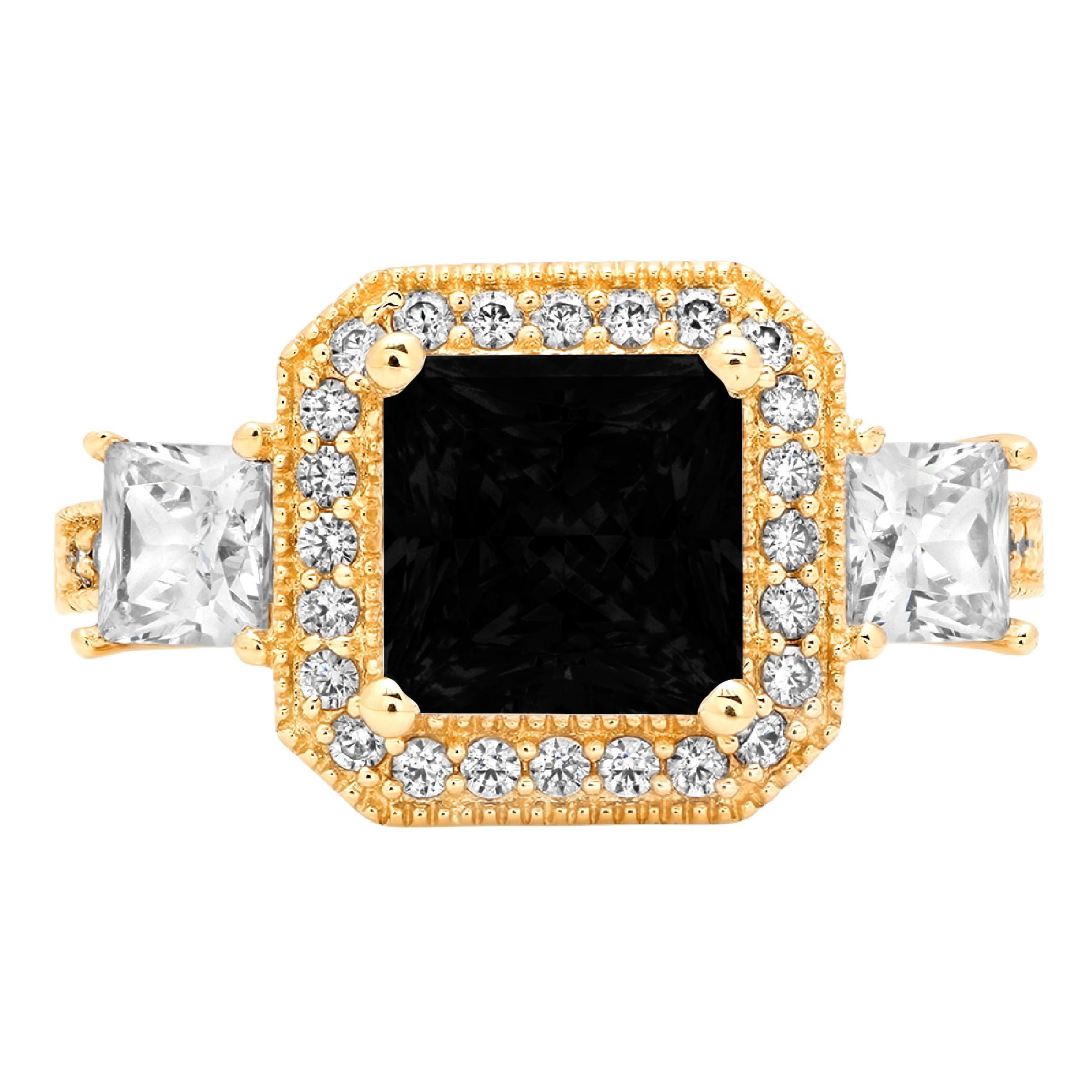 3.005 ct Princess Cut Natural Onyx 3 Stone 18K Yellow Gold Womens ...
