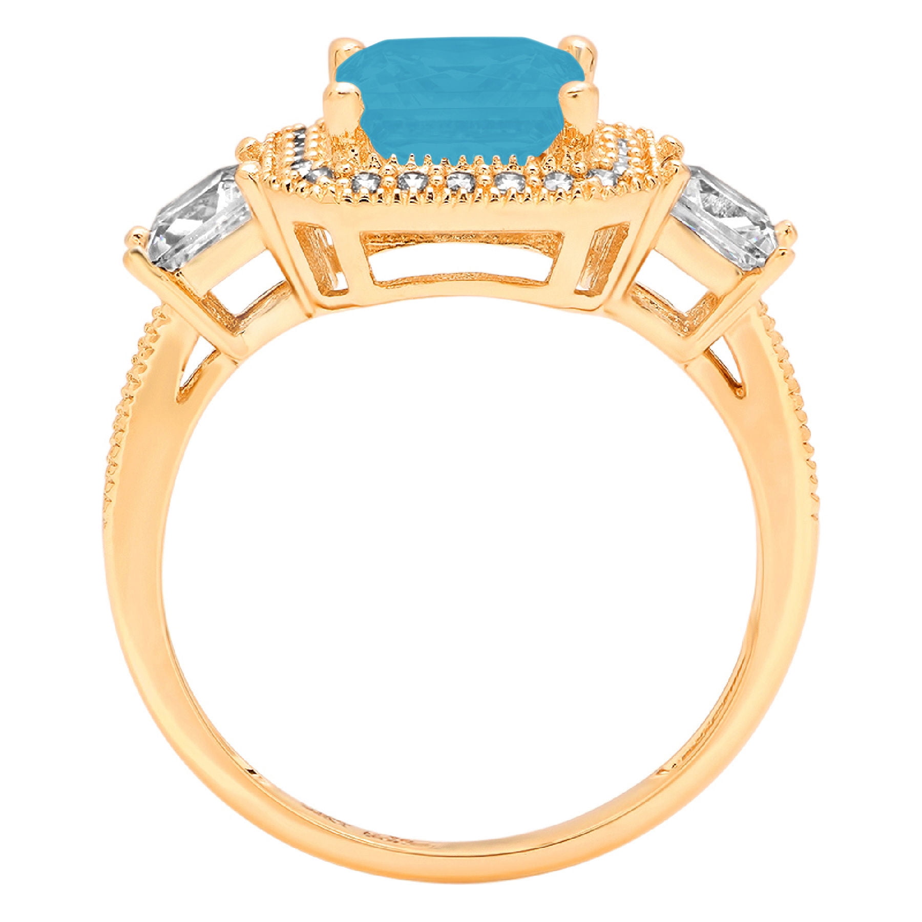 3.005 ct Princess Cut Simulated Turquoise Three-Stone Engagement Ring ...