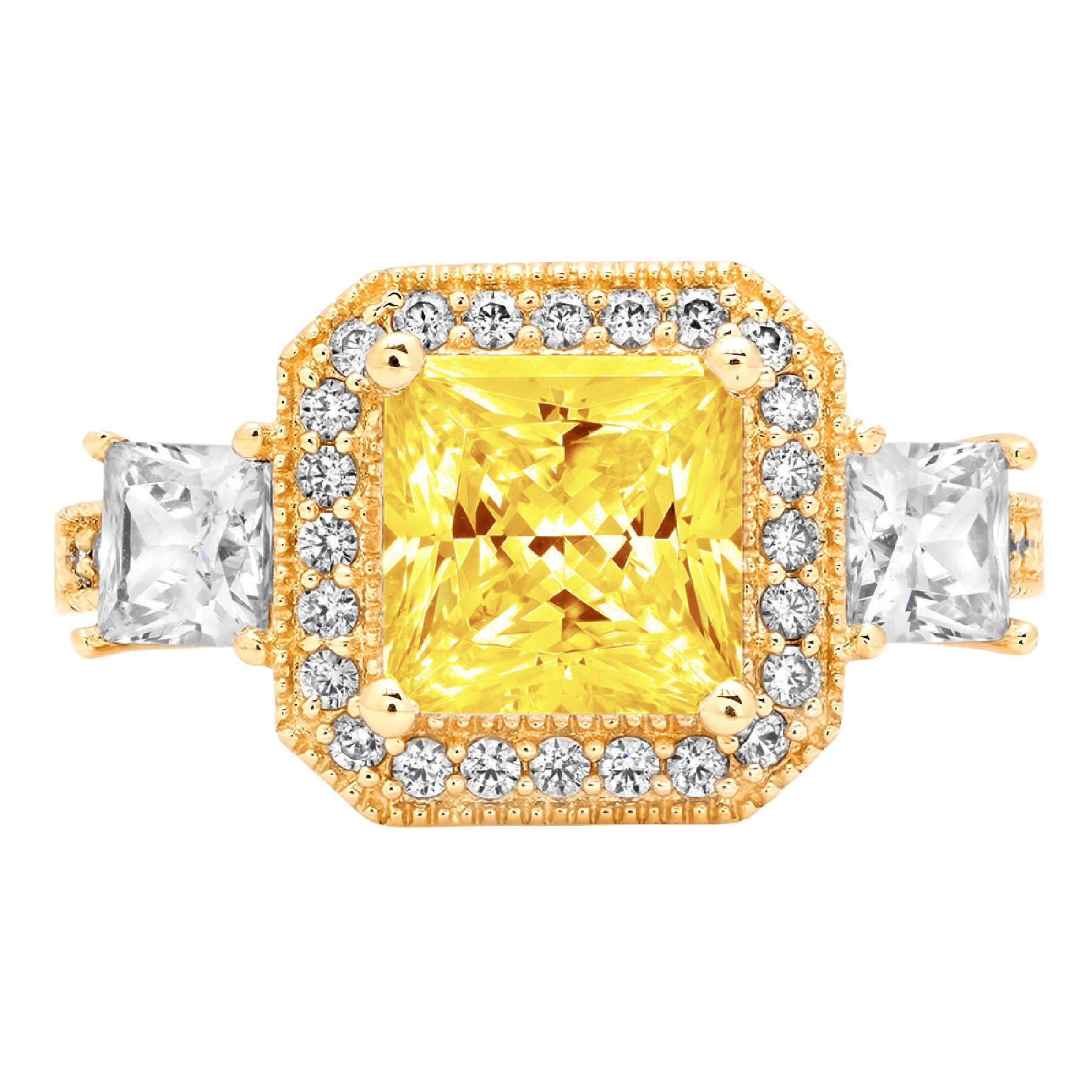 3.005 ct Princess Cut Simulated Yellow Diamond 3 Stone 14K Yellow Gold ...