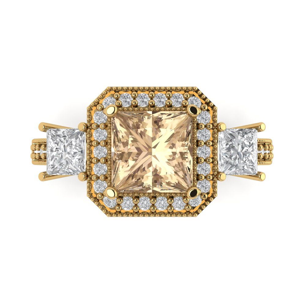 3.005 ct Princess Cut Yellow Moissanite 3 Stone 14K Yellow Gold Womens Engagement Ring - Walmart.com