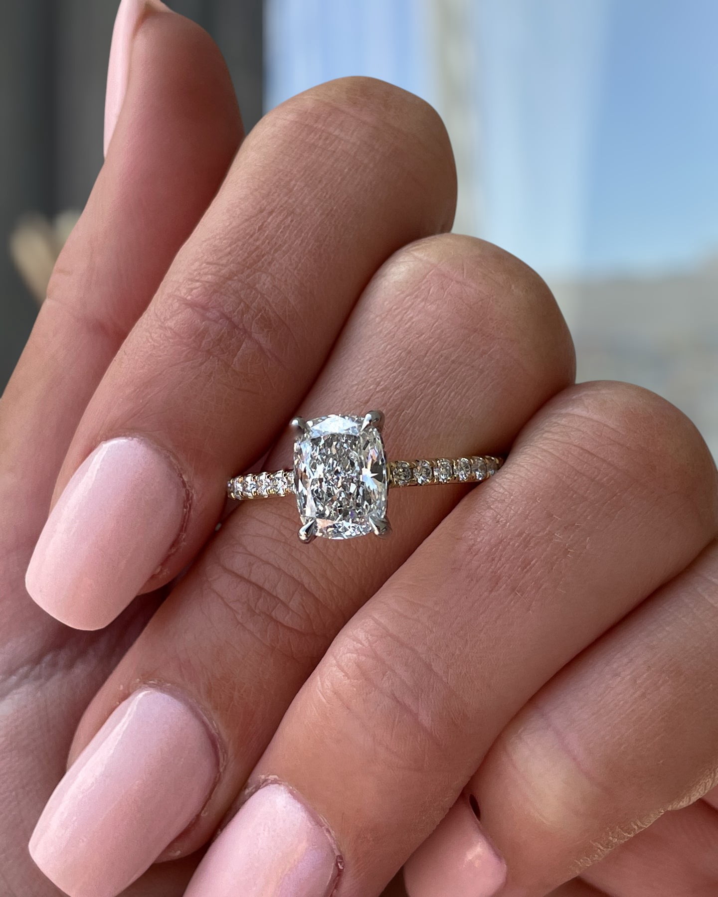 3.00Ct Elongated Cushion Cut Moissanite Engagement Ring, Hidden Halo ...