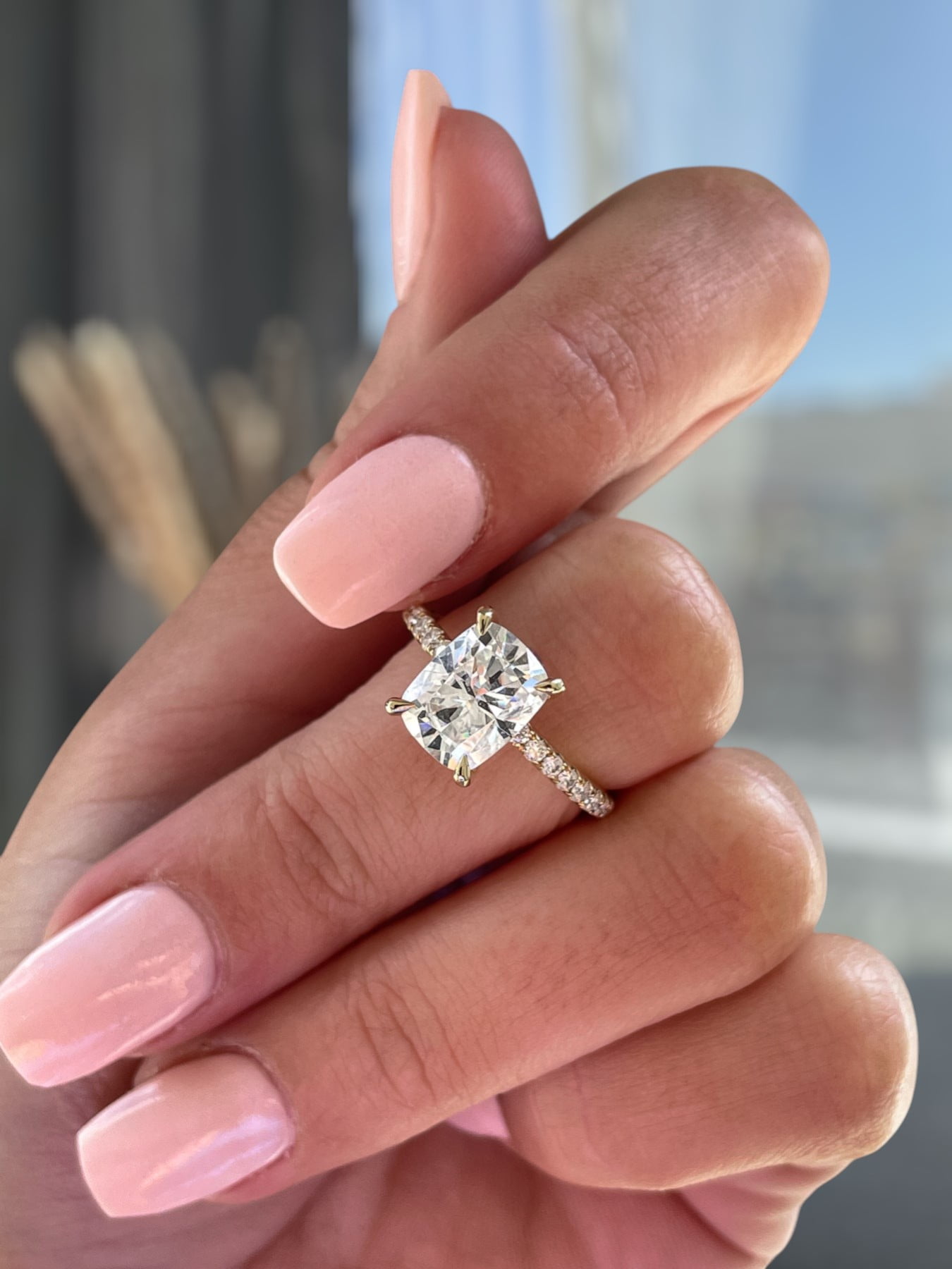 3.00Ct Elongated Cushion Cut Moissanite Engagement Ring, Hidden Halo ...