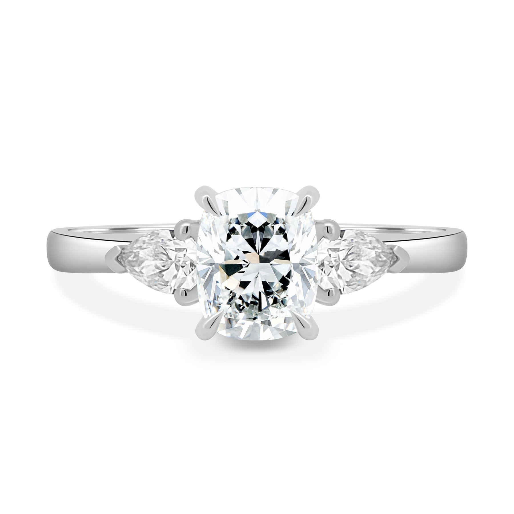 3.00Ct Elongated Cushion Moissanite Trilogy Ring, Pear Side Stones ...