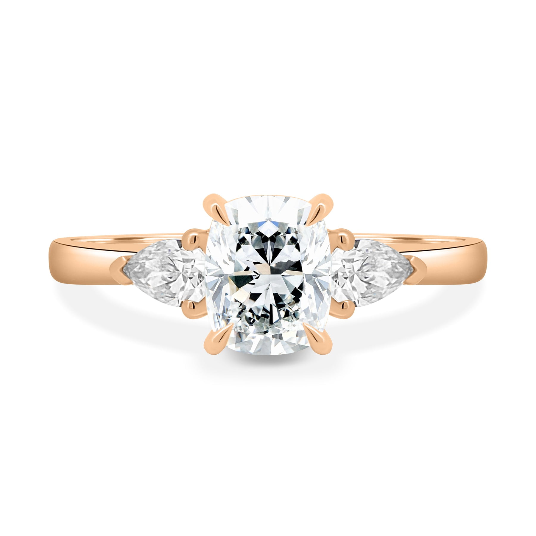 3.00Ct Elongated Cushion Moissanite Trilogy Ring, Pear Side Stones ...