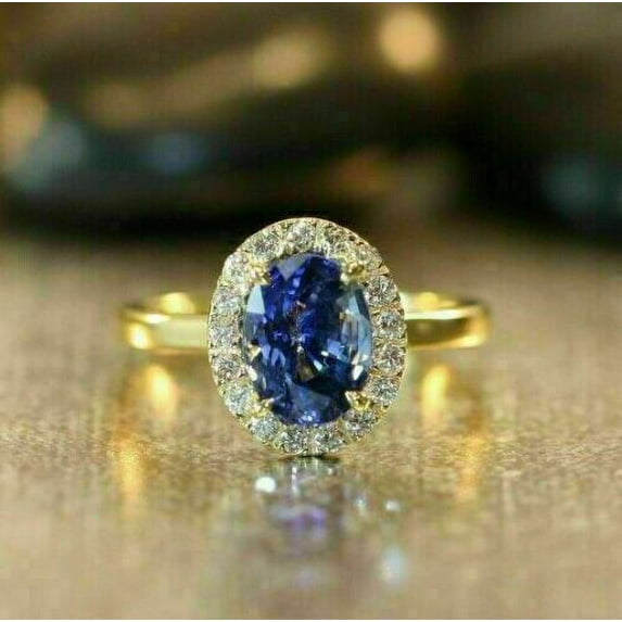 3Ct Oval Cut Tanzanite Halo Engagement Women's Ring 14K Yellow Gold ...