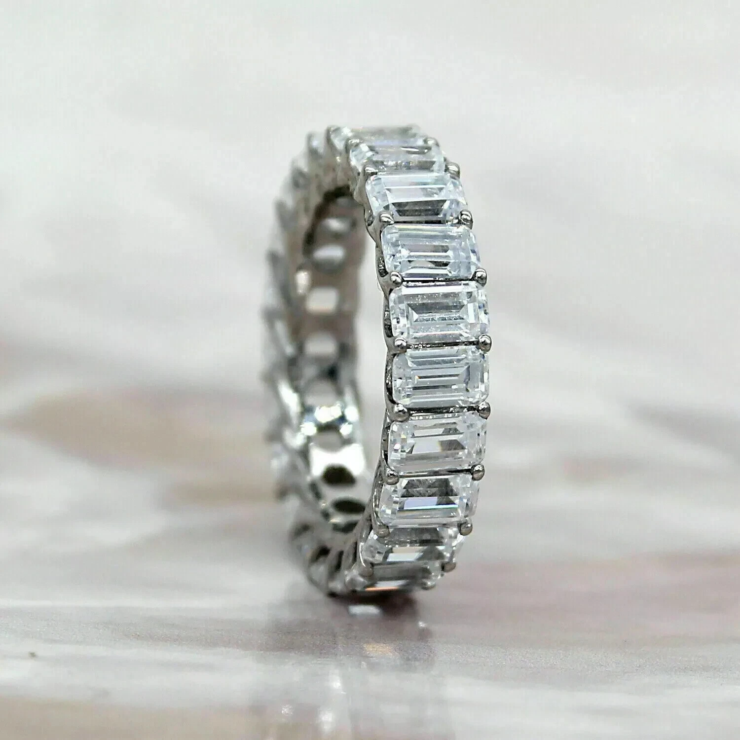 3.00Ct Emerald-Cut Simulated Diamond Full Eternity Wedding Band Ring ...