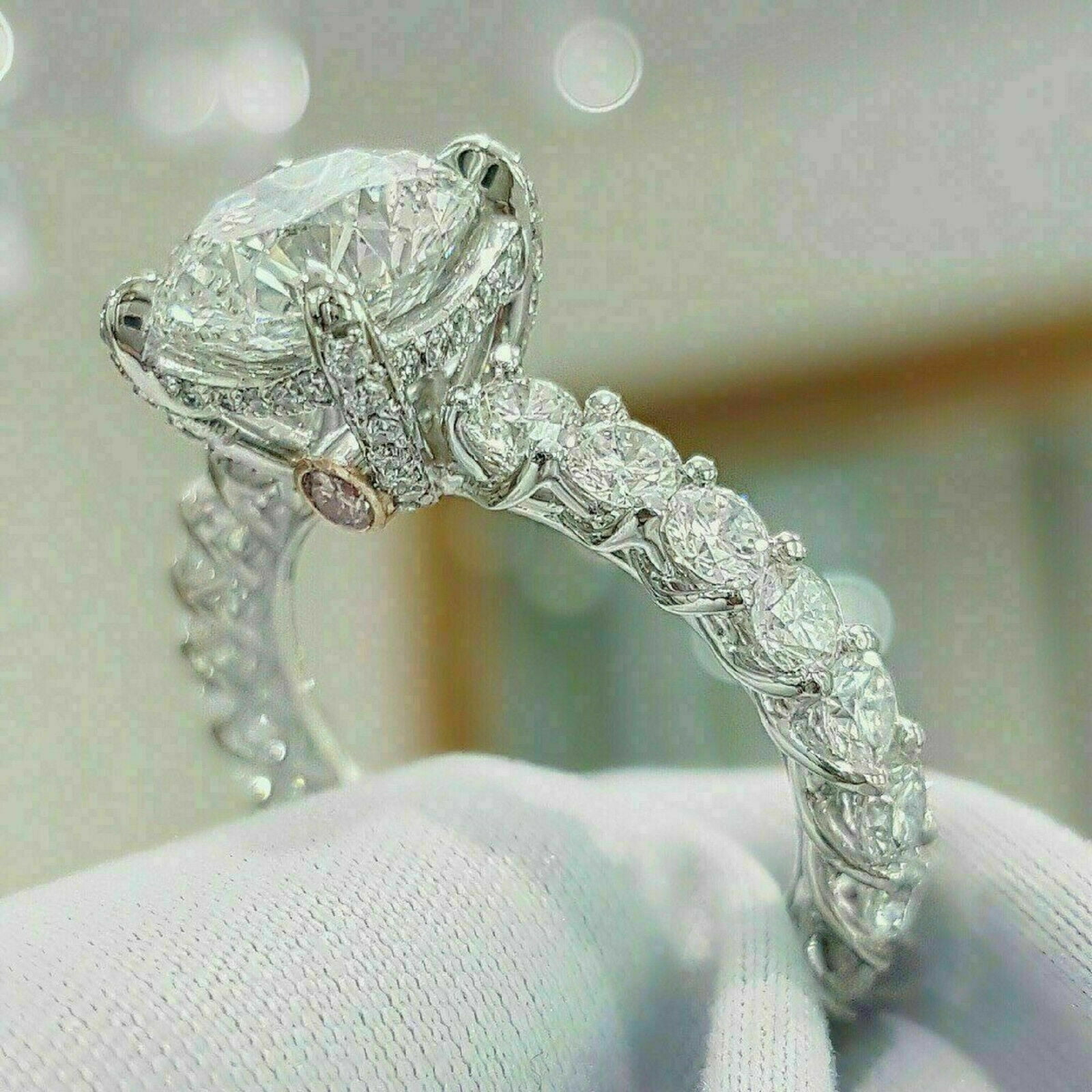 3.00Ct Lab Created Round Diamond Engagement Band Ring 14K White Gold Plated Sterling Silver ...