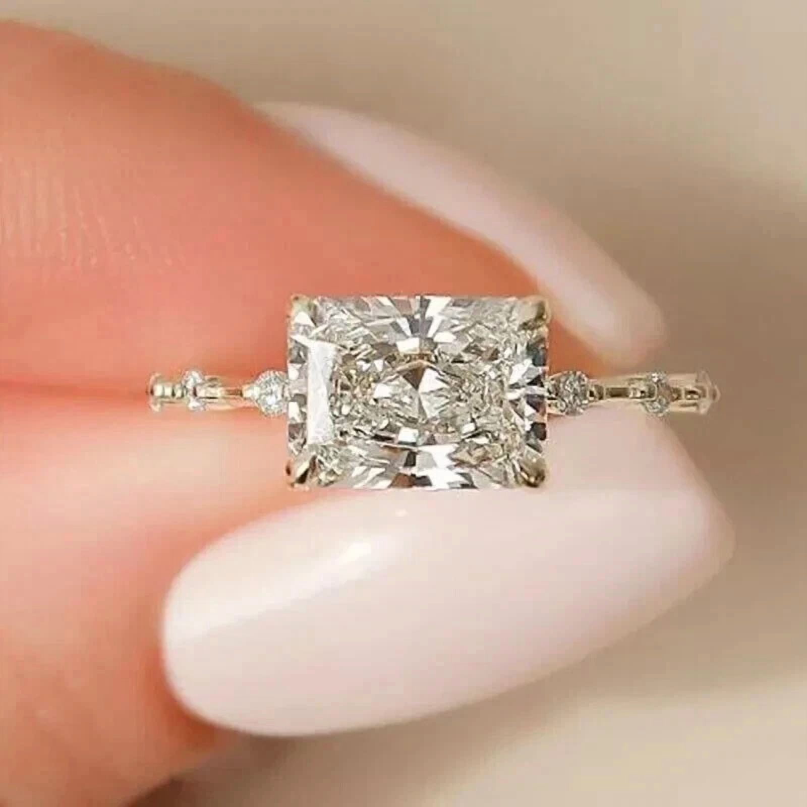 3.00Ct Radiant Cut Simulated Diamond Women's Engagement Ring 14K White ...