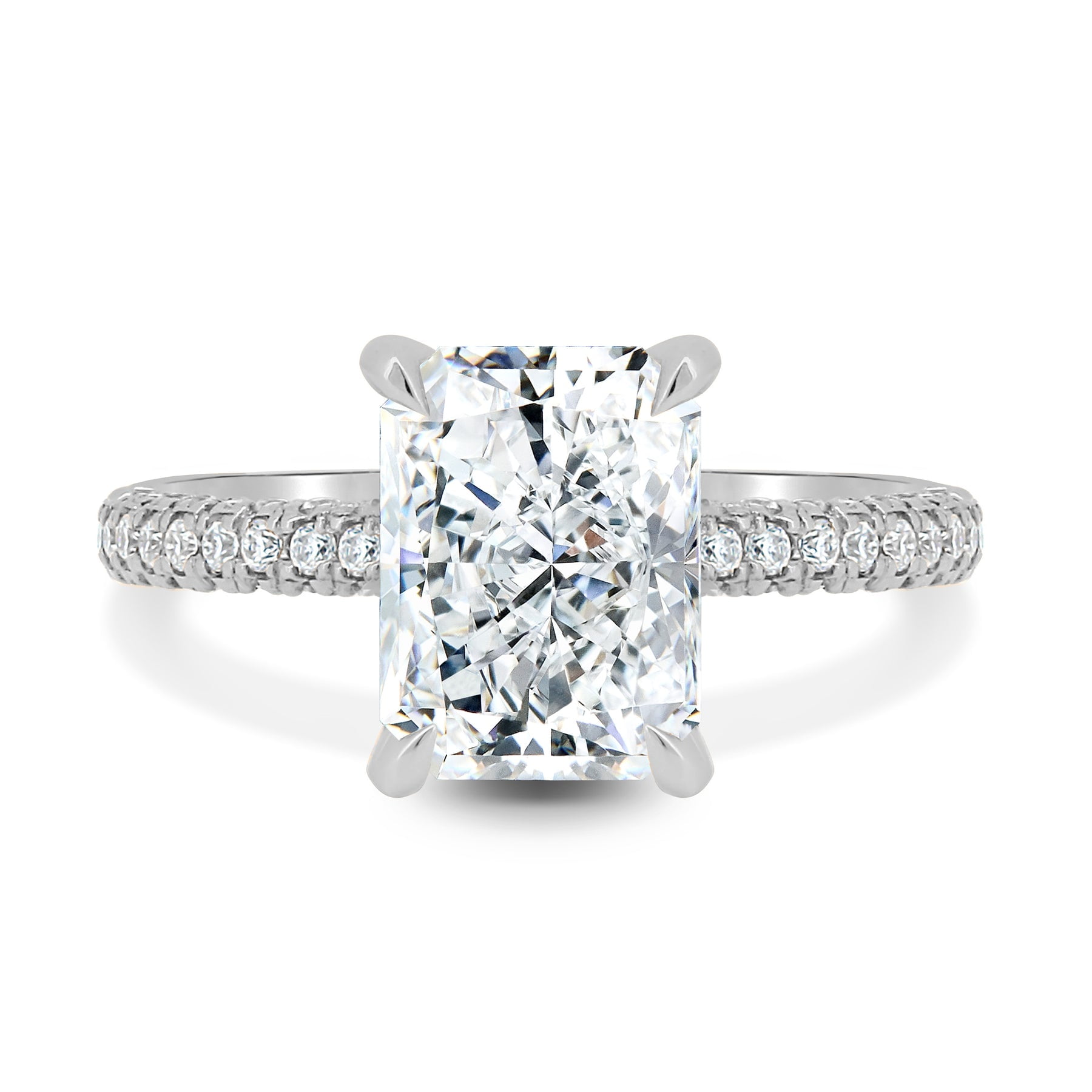 3.00Ct Radiant Lab Grown Diamond Solitaire Ring, Hidden Halo & Triple ...