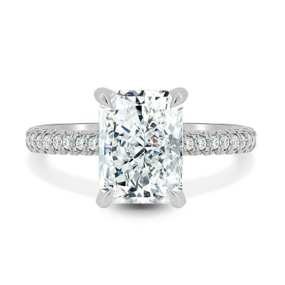 3.00Ct Radiant Lab Grown Diamond Solitaire Ring, Hidden Halo & Triple ...