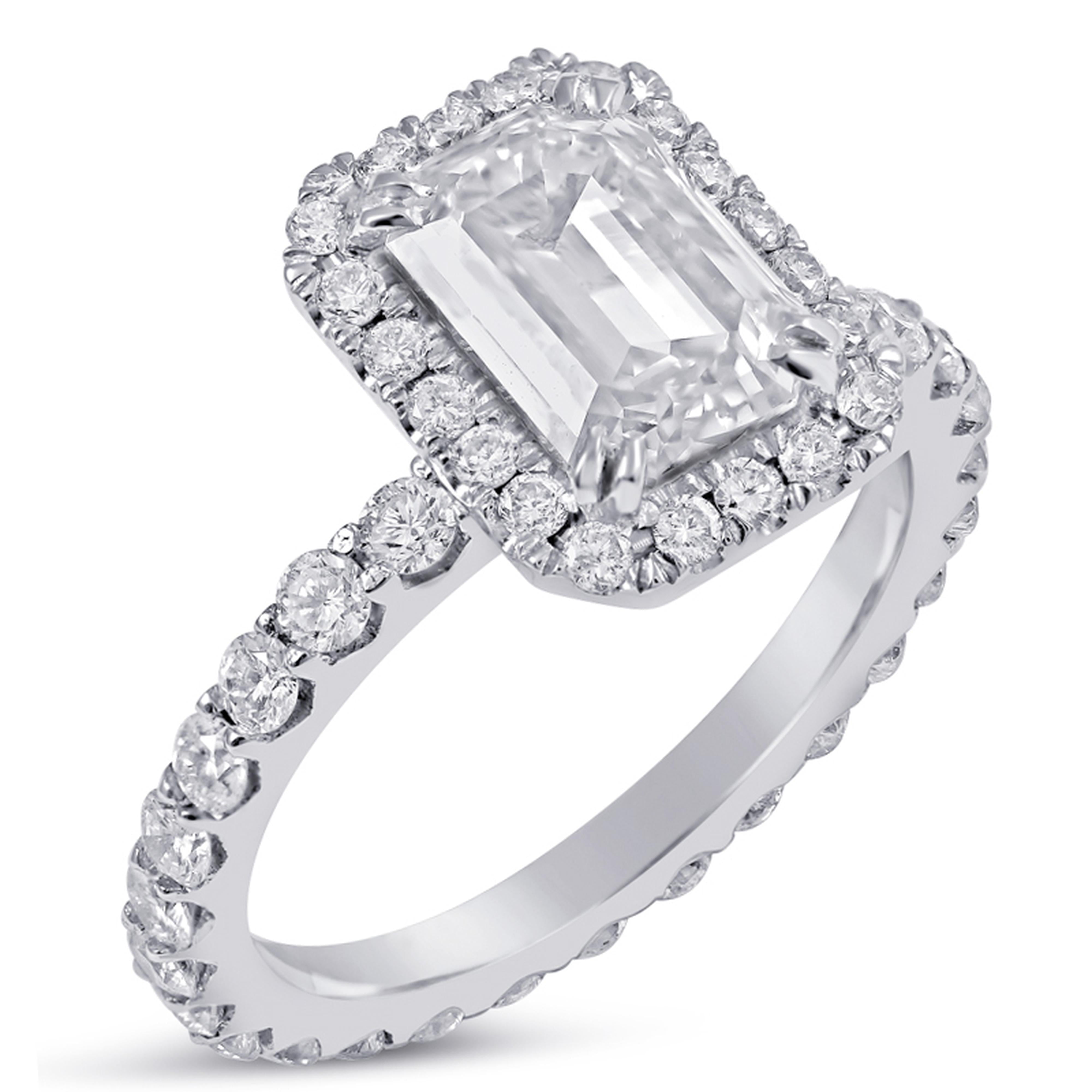 3.00ctw Emerald Cut Eternity Diamond Engagement Ring with Halo E26 ...
