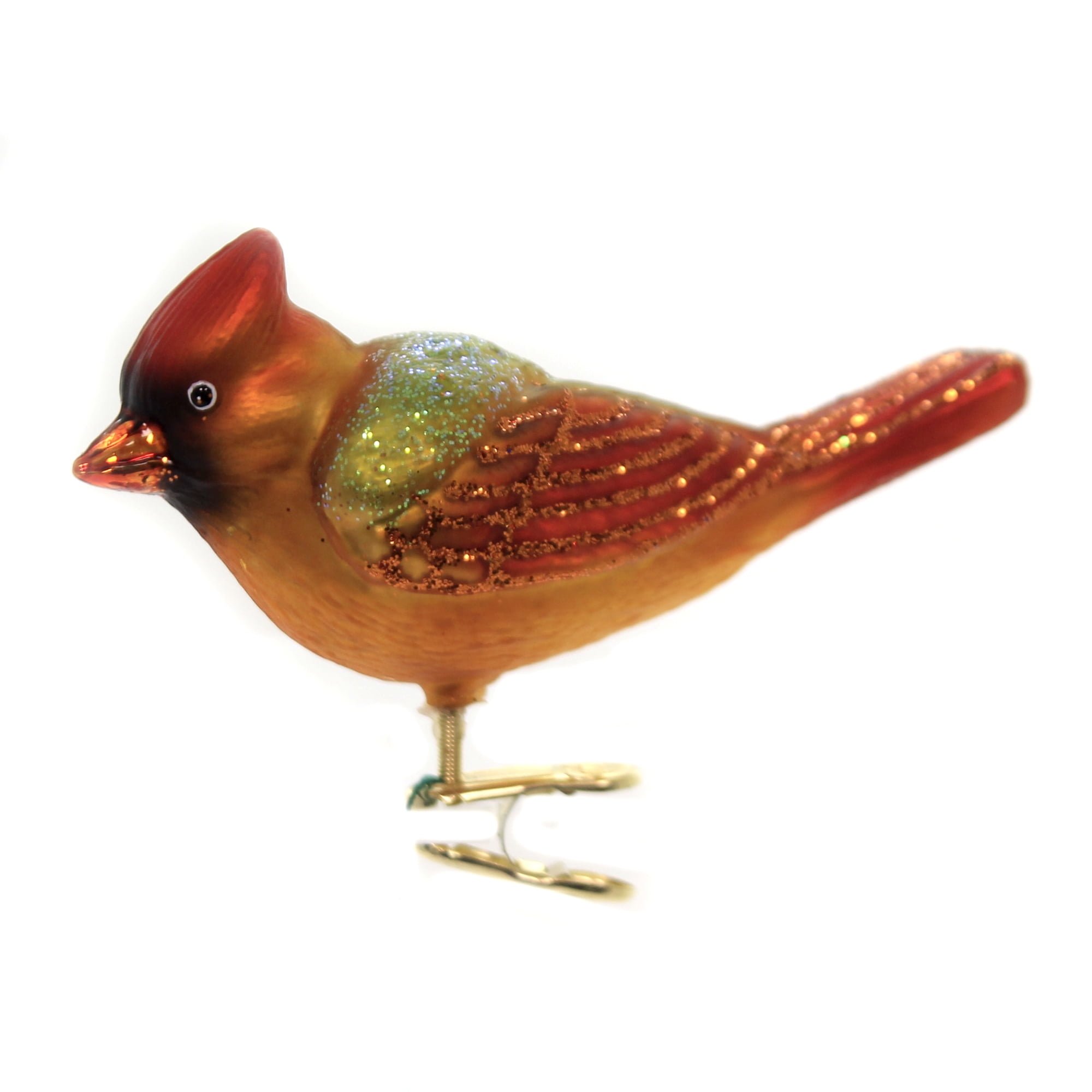 3.00in Winter Cardinal Female, Glass, Red Bird Ornament Clip-On 18033 ...