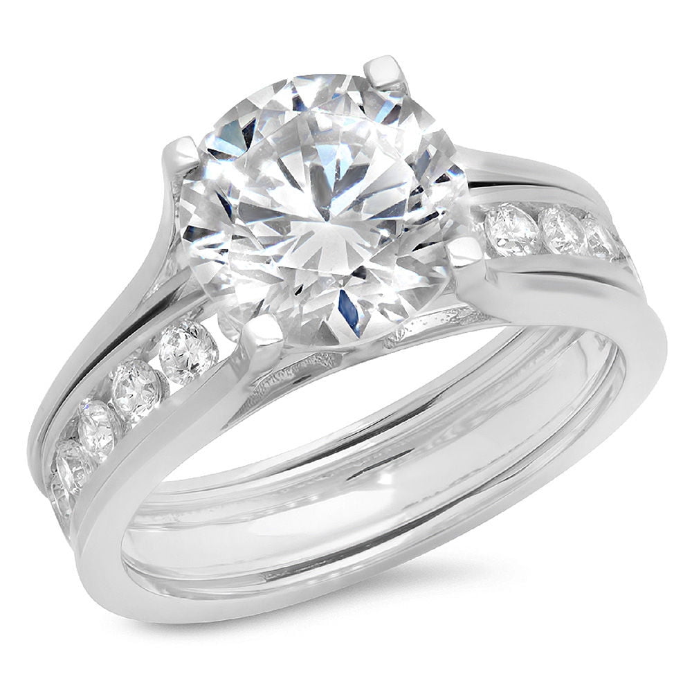 3.02 ct Round Cut Genuine Cultured Diamond VS1-VS2 J-K 14K White Gold Engagement Wedding Bridal ...