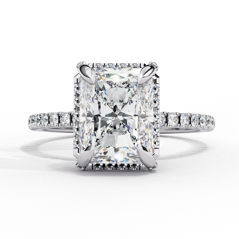 3.03CT Radiant Cut Lab Grown Diamond Pave Engagement Ring, 4 Claw Prong ...