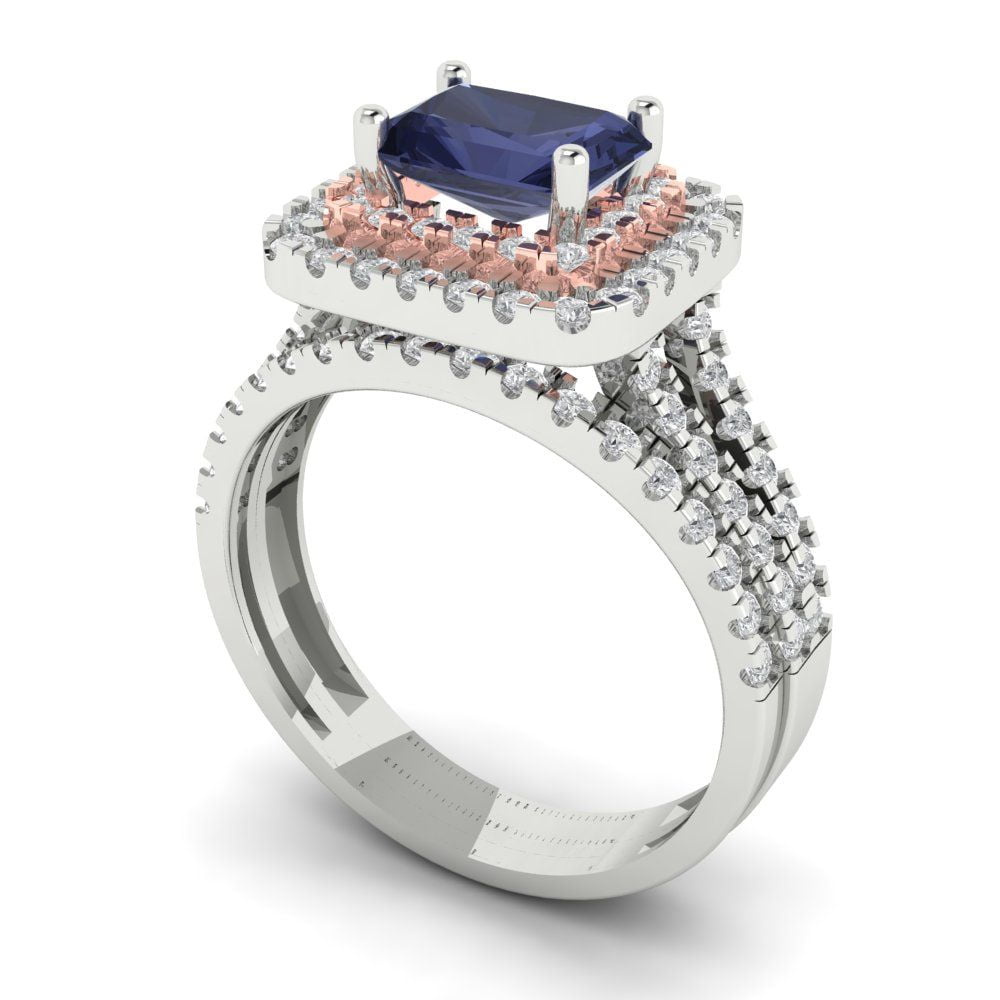 Clara Pucci 14K White/Rose Gold 3.05 Simulated Blue Sapphire ...