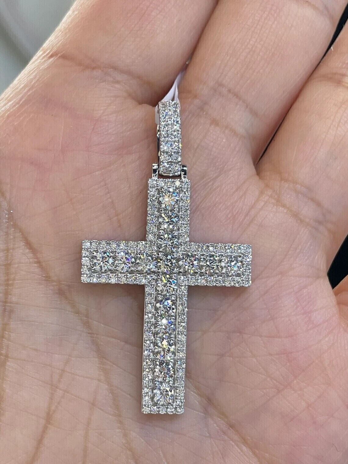 3.05CT Moissanite Round Cross Without Chain Pendant 14K White Gold ...