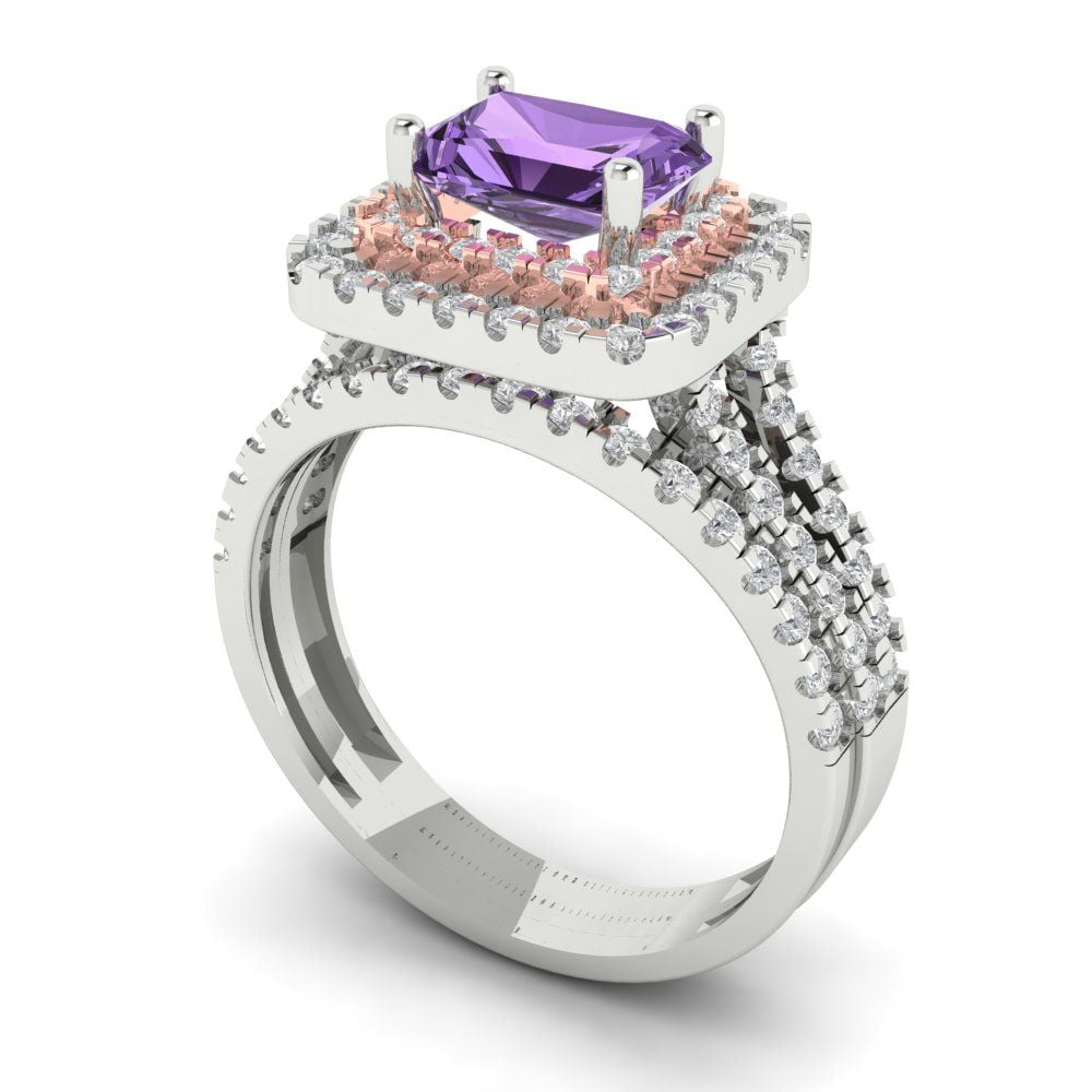 3.05ct Brilliant Emerald Cut Alexandrite 18K White/Rose Gold Halo Solitaire with Accents ...
