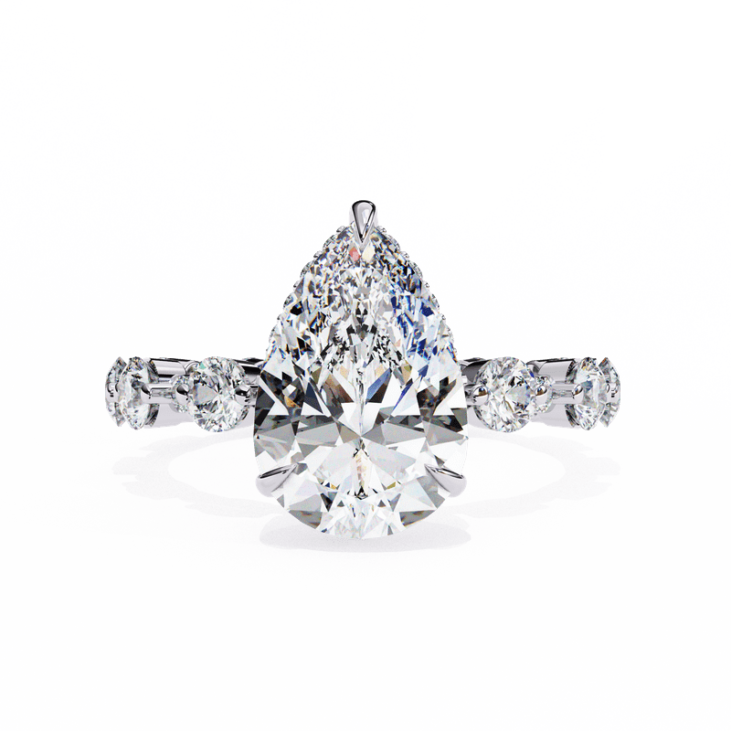 3.06 CT Pear Shape Lab Grown Diamond 14k White Gold With Prong Set Engagement Ring, Hidden Halo ...