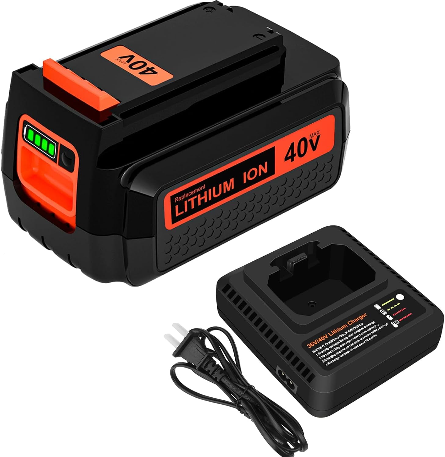 Black and Decker 40V 3.0Ah Lithium Battery & Charger Replacement for LBX1540 LSBX2036 LCS40 ...