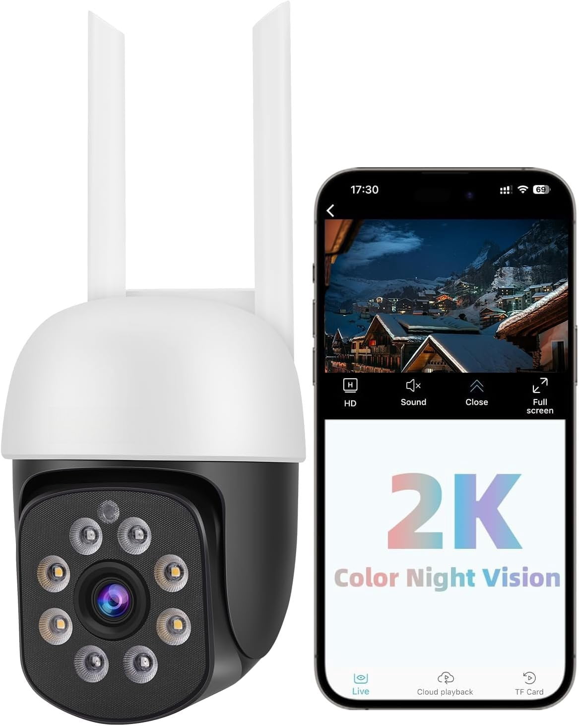 3.0MP Outdoor WiFi PTZ Camera, 2.4G WiFi, Auto , 2 Way Audio, Color ...