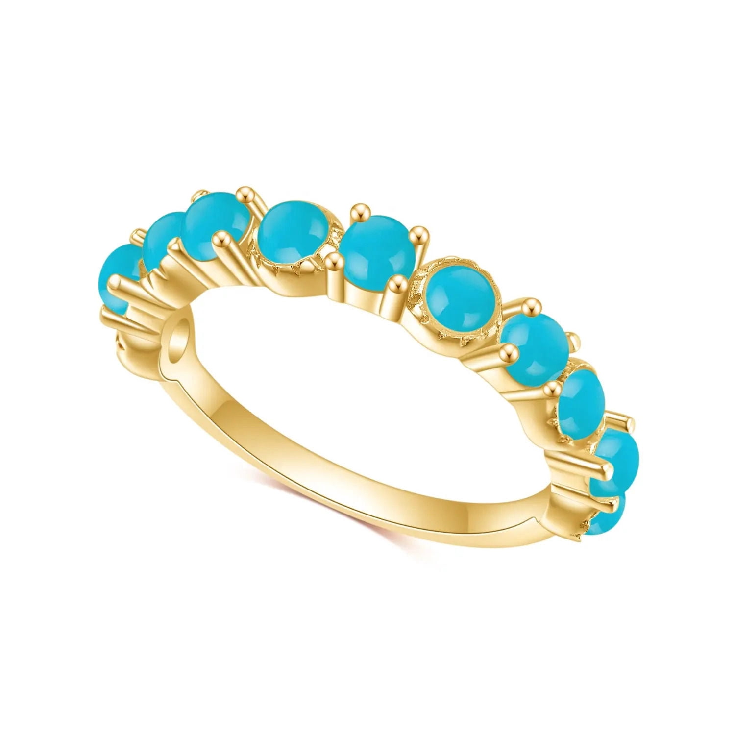 3.0mm Round Cab Lab-Created Turquoise Half Eternity Wedding Band Ring ...