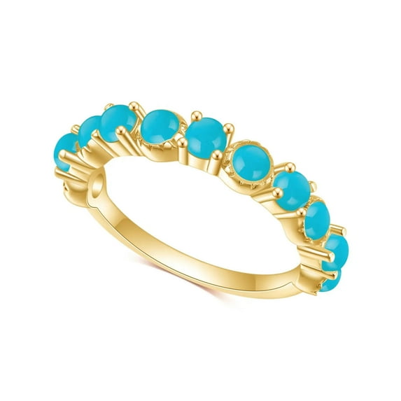 3.0mm Round Cab Lab-Created Turquoise Half Eternity Wedding Band Ring ...