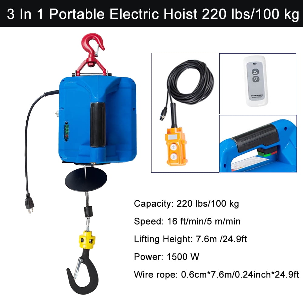 3 in 1 1100lb/500kg Portable Household Electric Hoist 30m Wireless ...