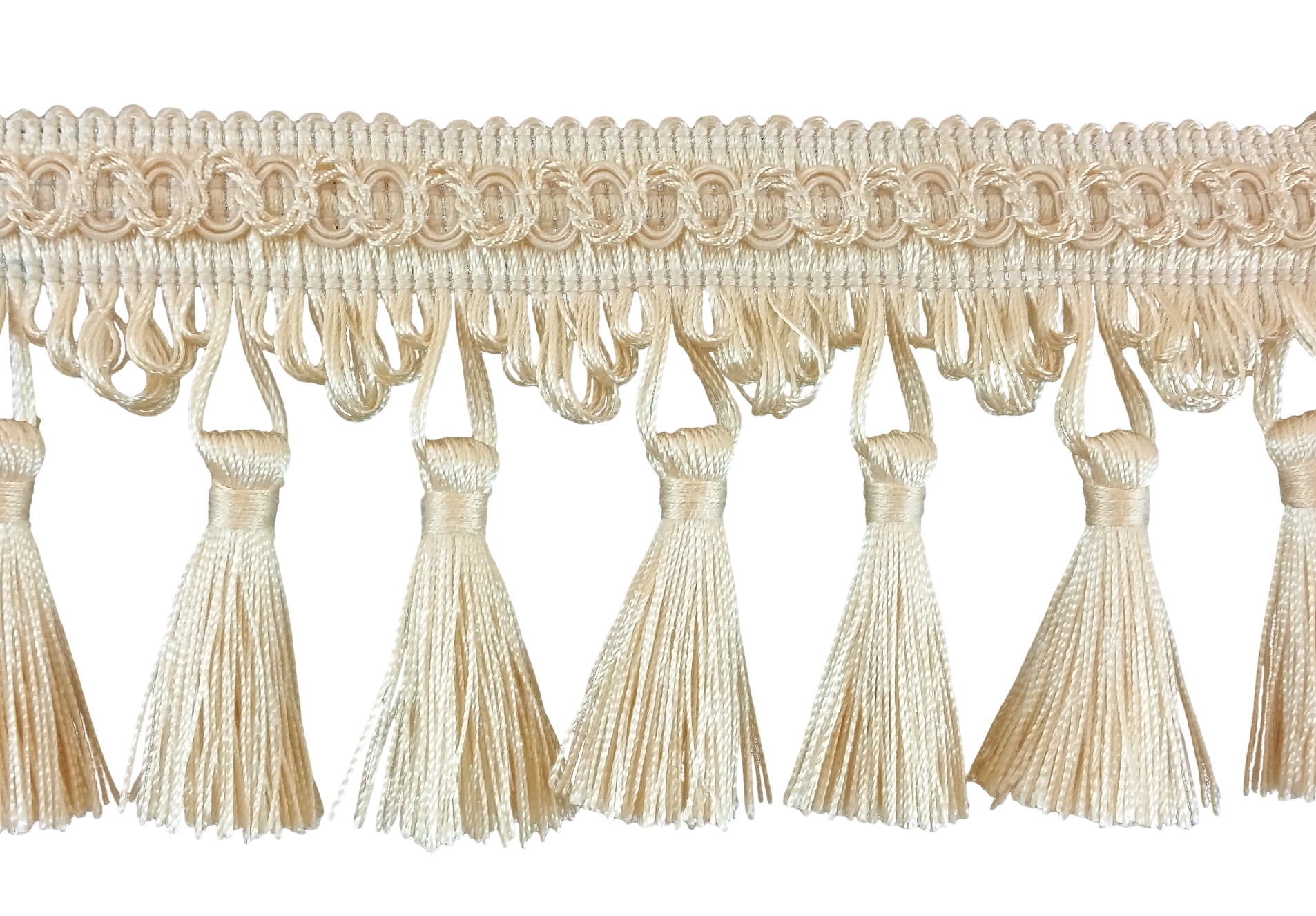 3 1/2" (8.5cm) Delicate Scroll Gimp with Scallop and Tassel Fringe Trim ...