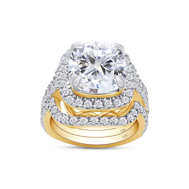 AFFY 3.50CT Cushion & Round Moissanite Diamond Halo Bridal Rings Set ...