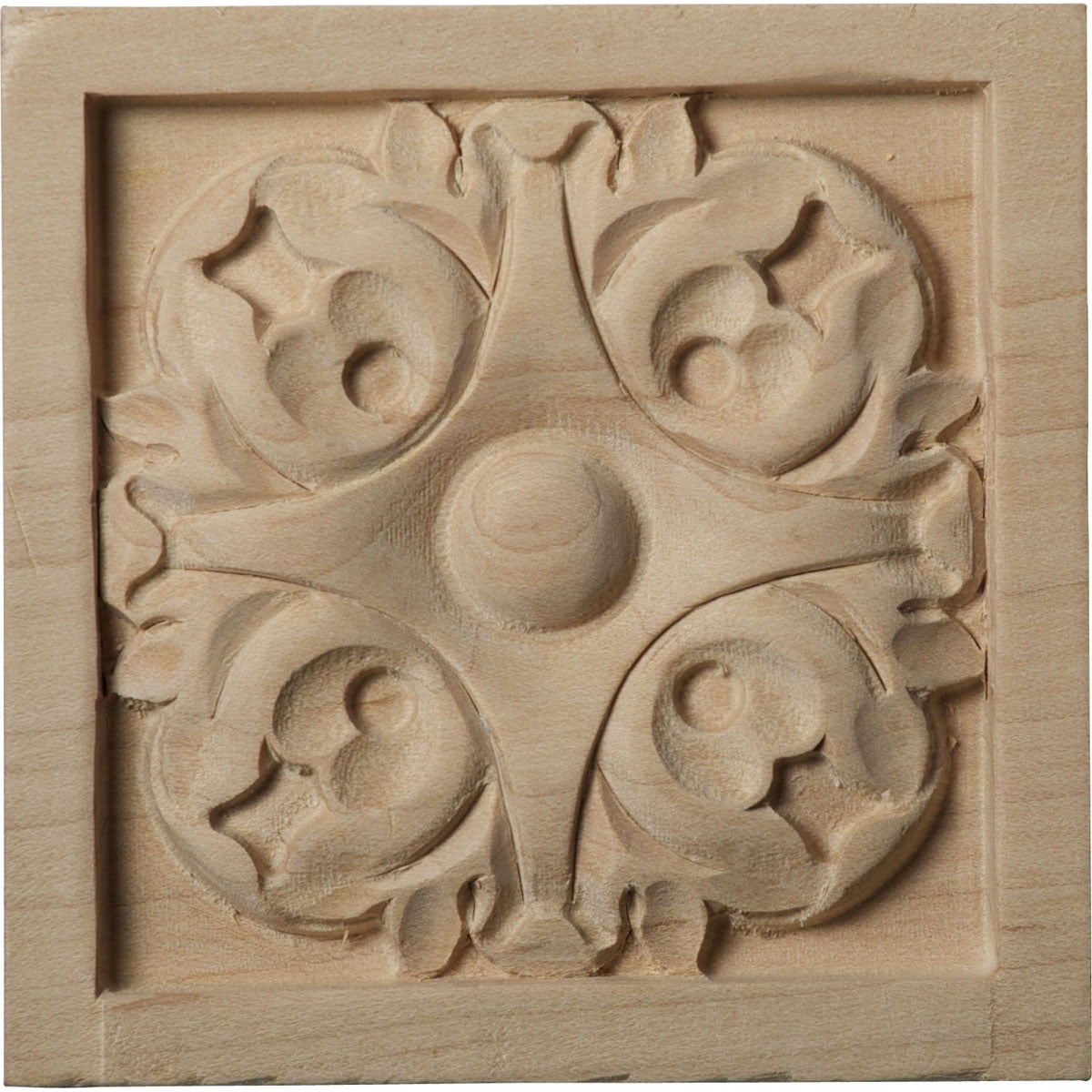 3 1/2"W x 3 1/2"H x 3/4"P Medium Leaf Square Rosette, Rubberwood ...