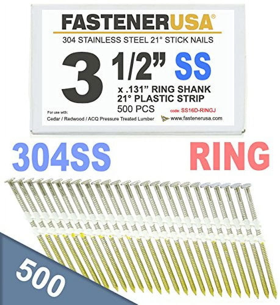 3 1/2" x .131 RING 304SS STRIP NAILS 21-DEG PLASTIC 500ct | SS16D-RINGJ ...