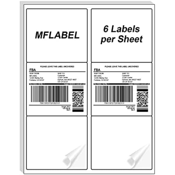 3-1/3" x 4" Shipping Address Sticker, FBA Labels, 6-UP Sticker Label ...