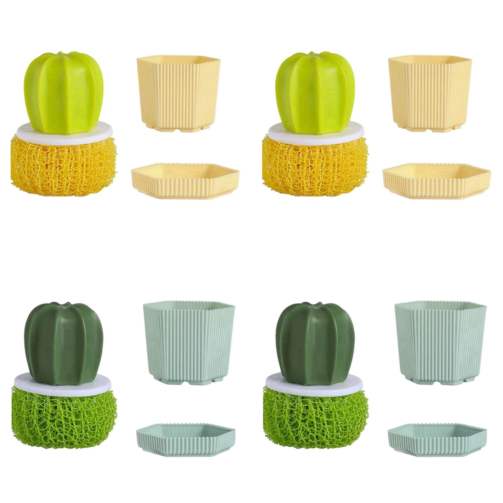 3.1*3.5" Dish Scrub Brush with Flowerpot Shape Draining Holder ...
