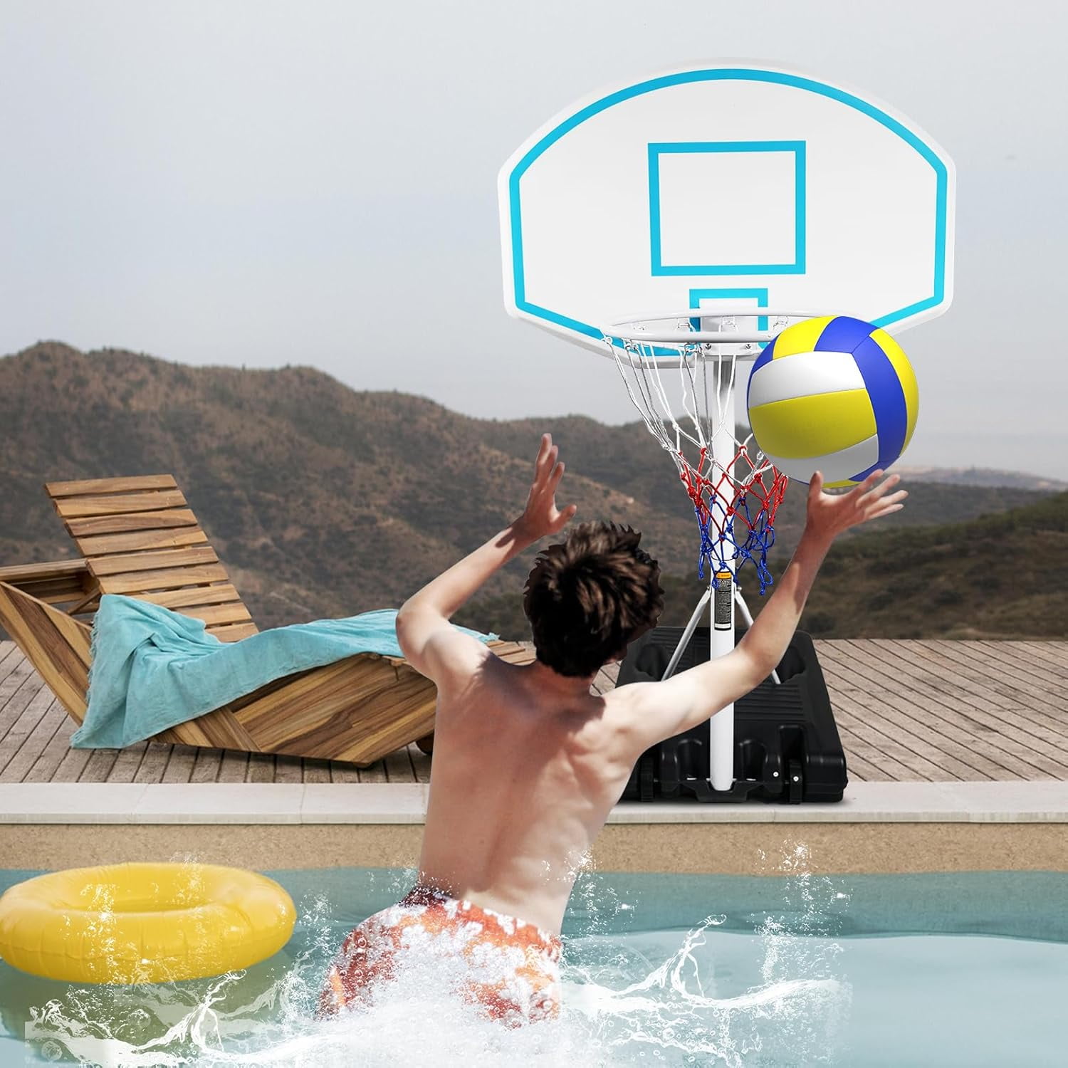 3.1-4.7ft Portable Poolside Basketball Hoop, Adjustable Height Pool ...