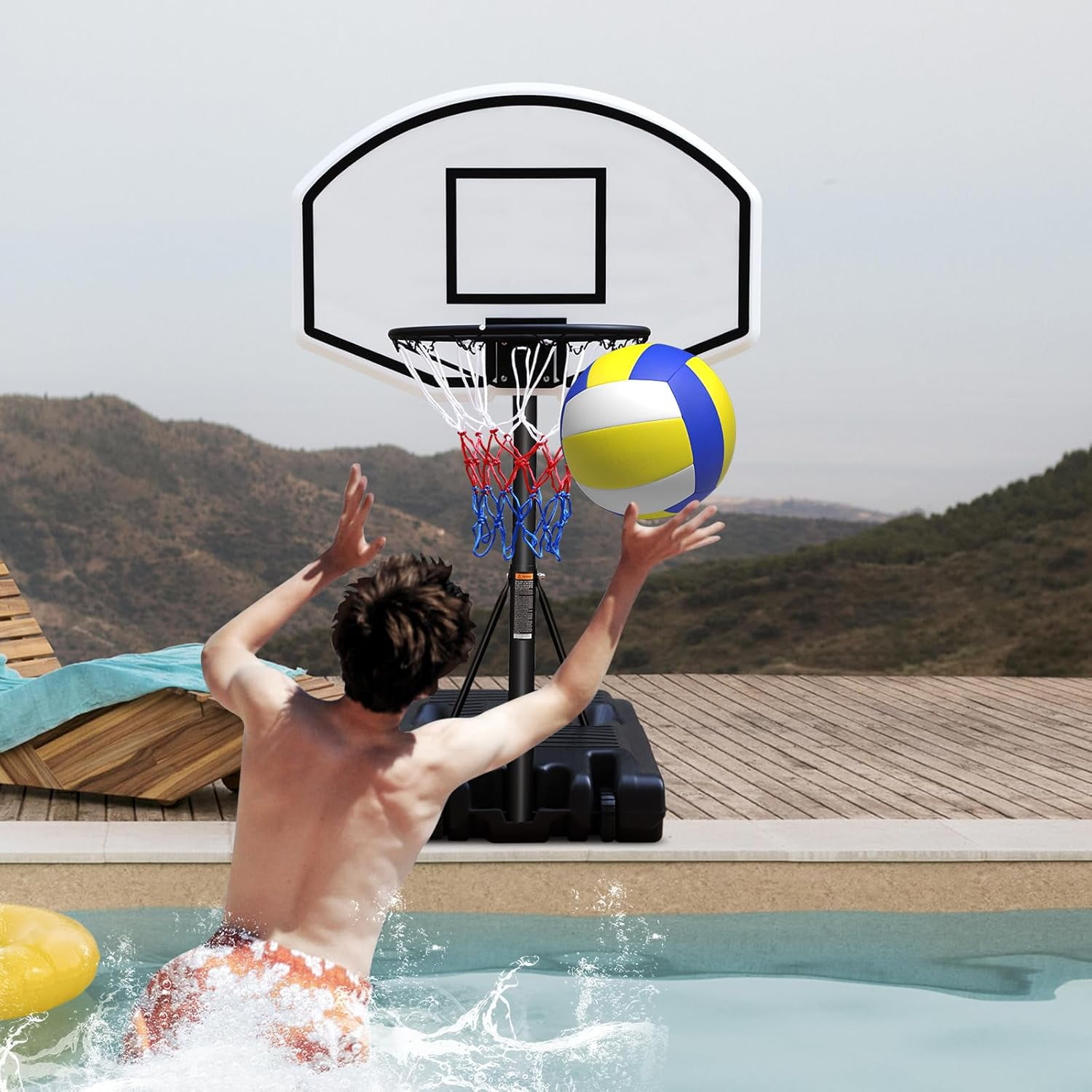 3.1-4.7ft Portable Poolside Basketball Hoop, Adjustable Height Pool ...