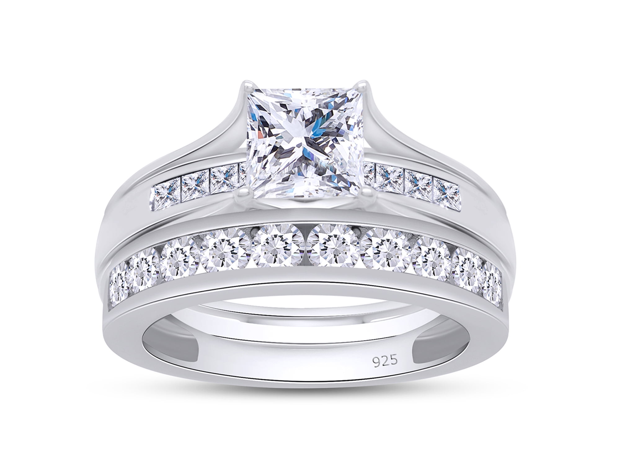 3 1/4 Carat Princess & Round Cut White Cubic Zirconia Wedding ...