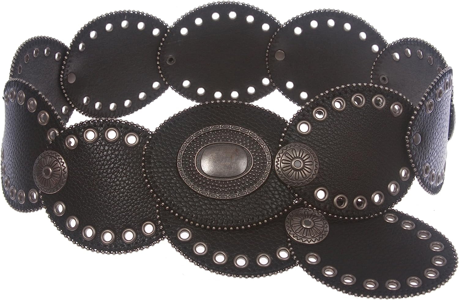 3 1/4" Wide Boho Oval Disc Concho Leather Disk Fashion Belt - Walmart.com