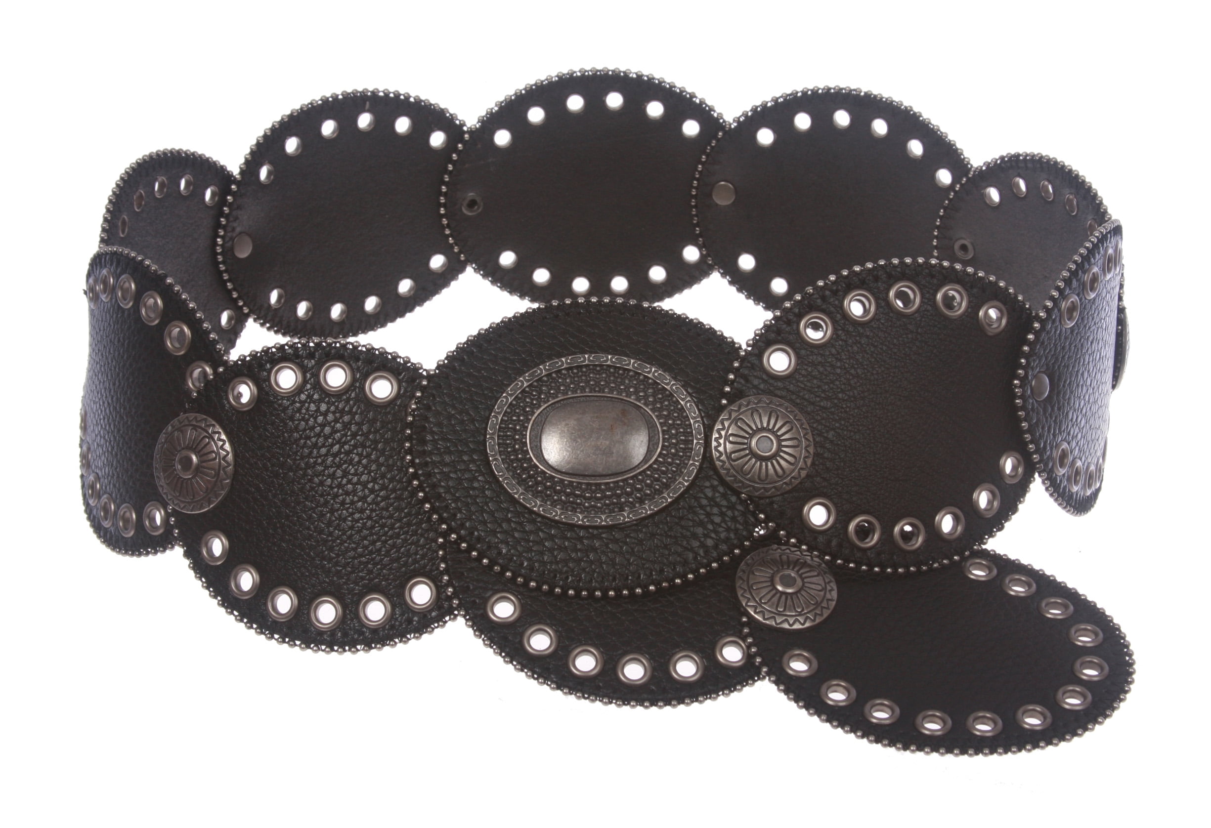 3 1/4" Wide Boho Oval Disc Concho Leather Disk Link Fashion Belt ...