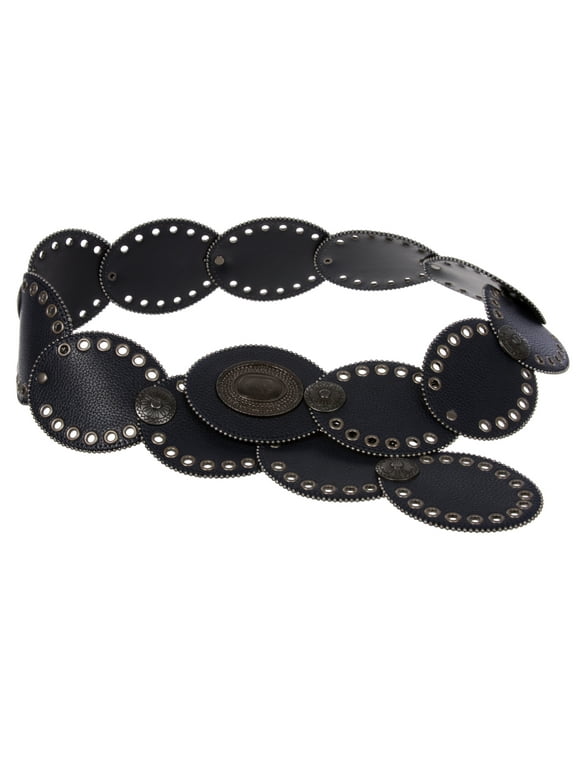 3 1/2" (90 mm) Wide Ladies Wide Boho Disc Concho Leather Belt - Walmart.com