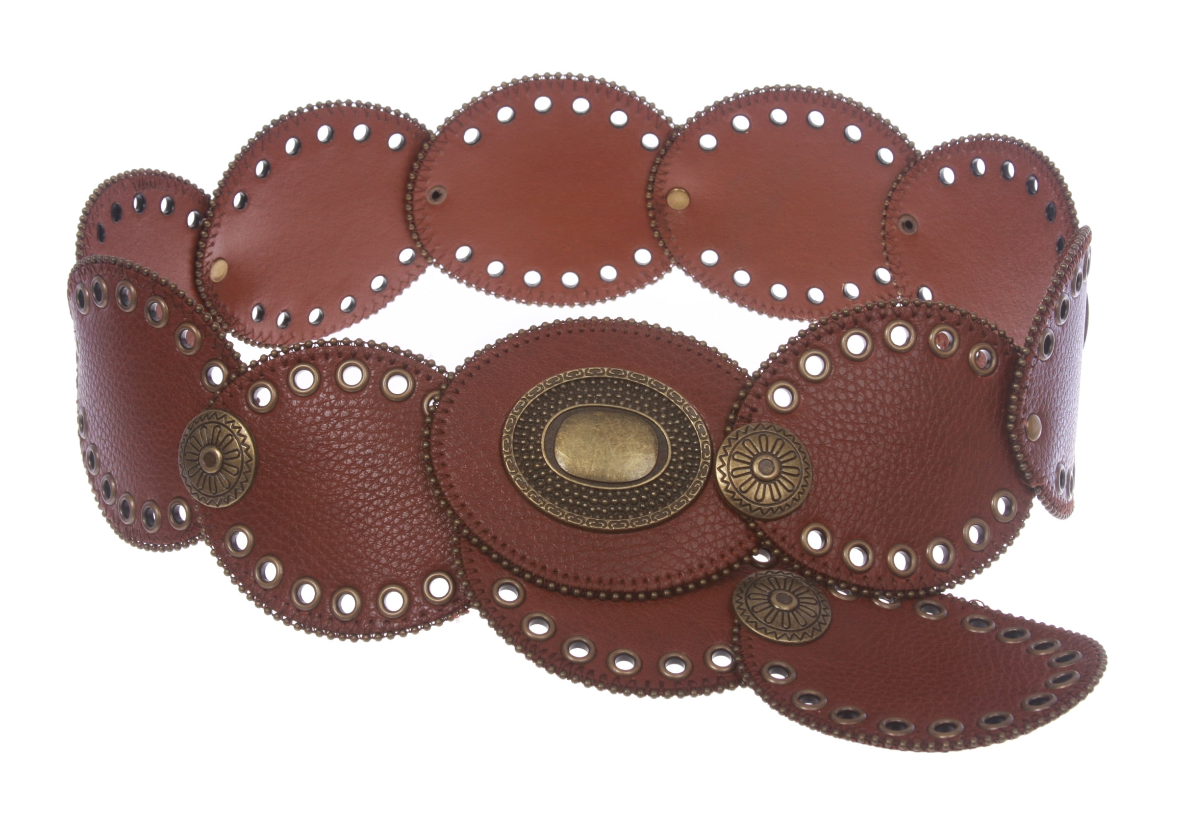 3 1/4" Wide Boho Oval Disc Concho Leather Disk Link Fashion Belt ...