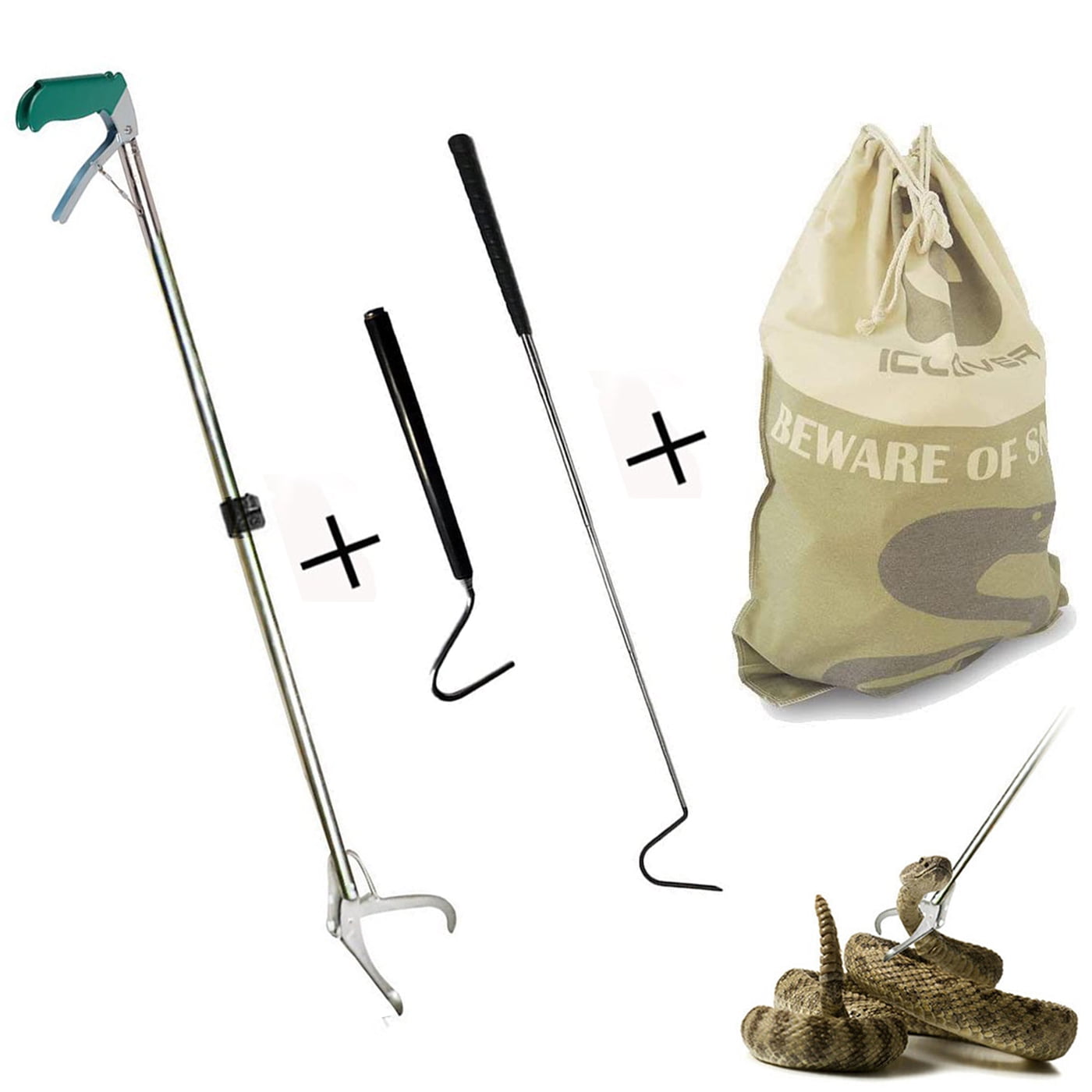 [3 in 1] 47" Foldable Snake Tongs +Snake Hook +Snake Reptile Bag ...