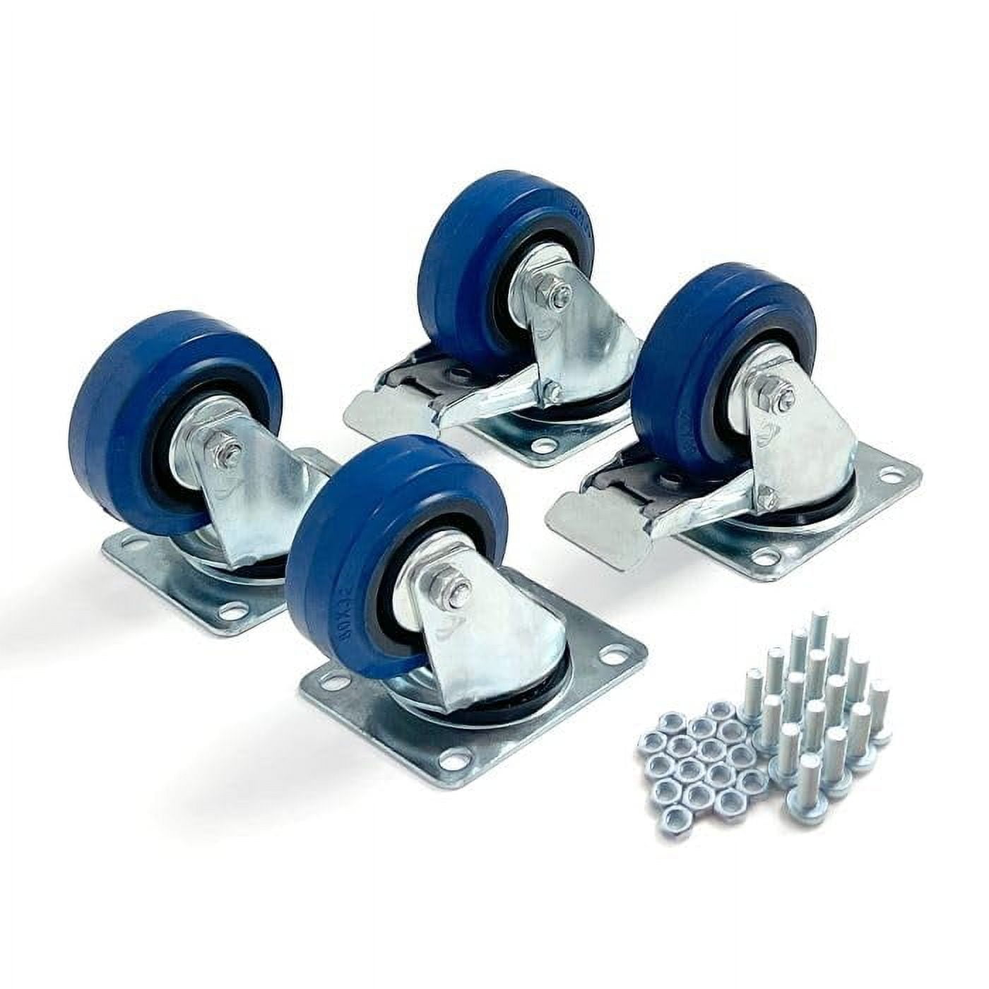3 1/8" Blue Caster Kit with Fasteners | 2 Swivel Casters with Rubber ...