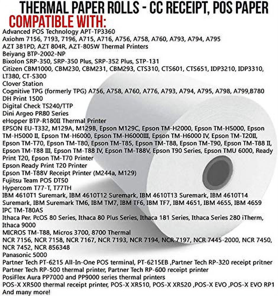 3 1/8" x 190' (50 POS Rolls) Bpa Free Thermal Receipt Printer Paper ...